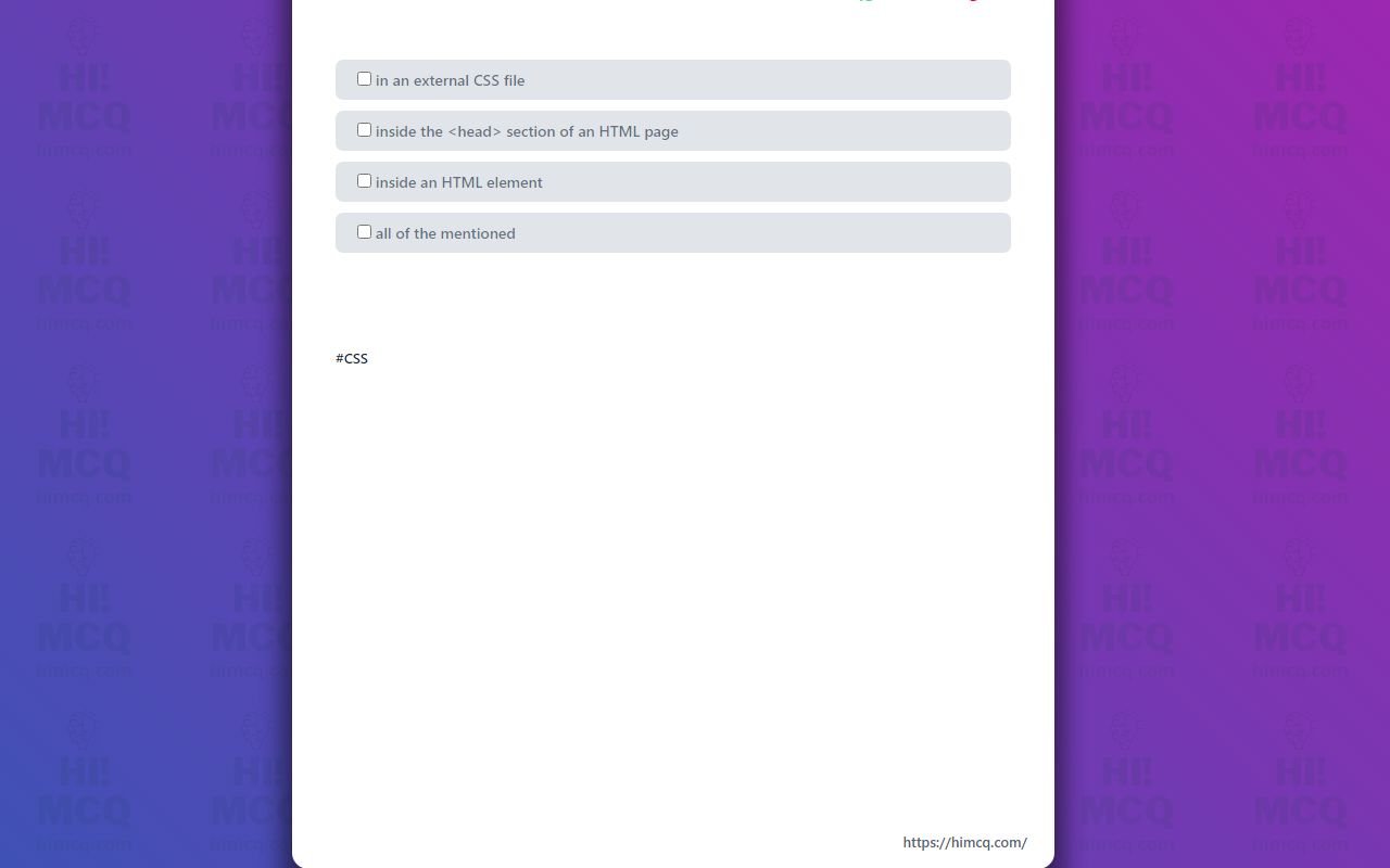 Which Of The Following Is The Correct Way To Apply Css Styles Hi Mcq